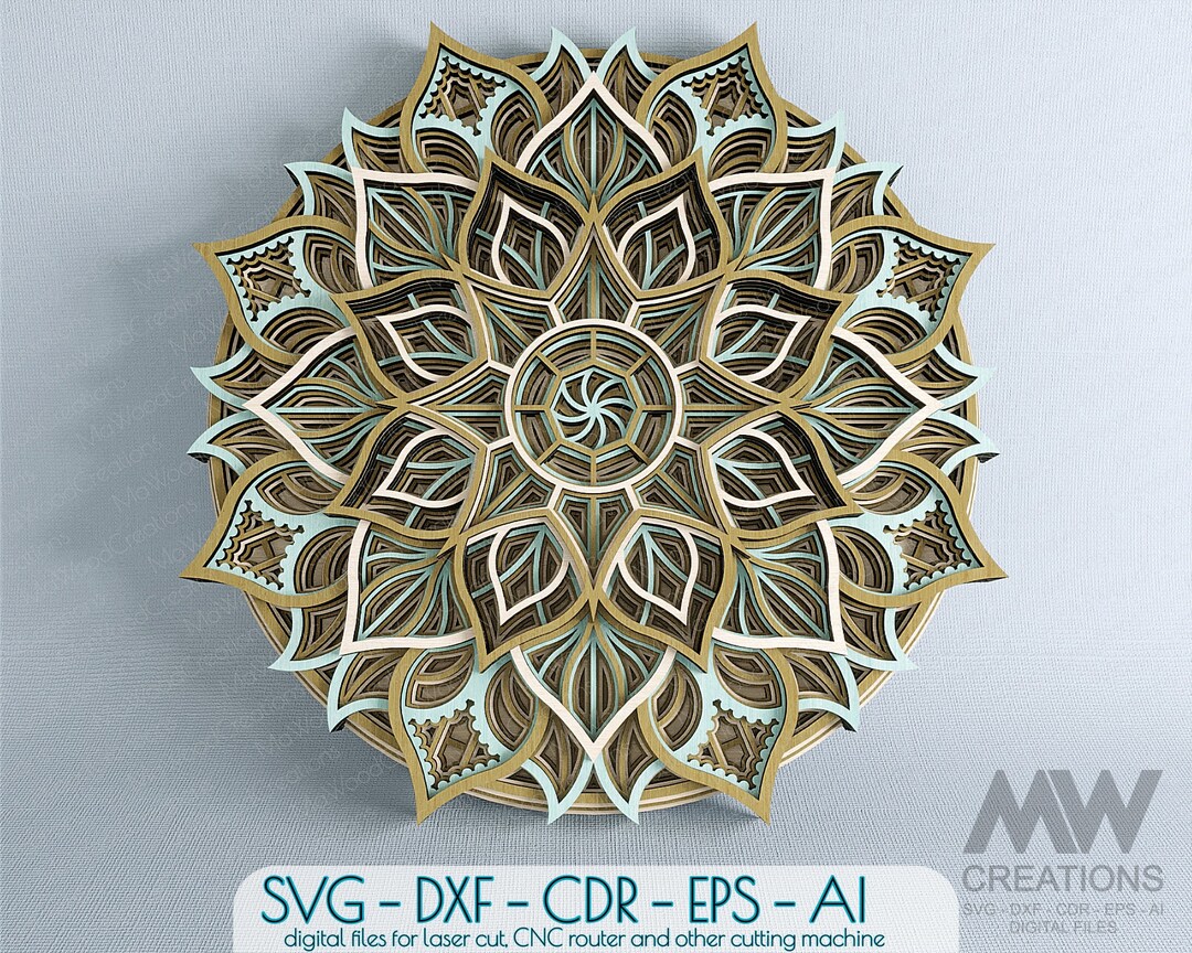 8 Layer Mandala SVG File, Multilayer Laser Cut Files, 3D Layer Mandala ...