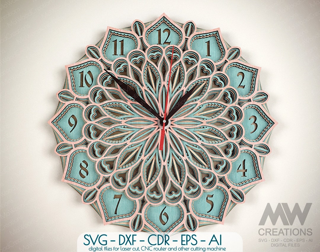 5 Layer Mandala Clock Svg, 3d Layer Svg Clock, Multi Layer Clock Laser ...