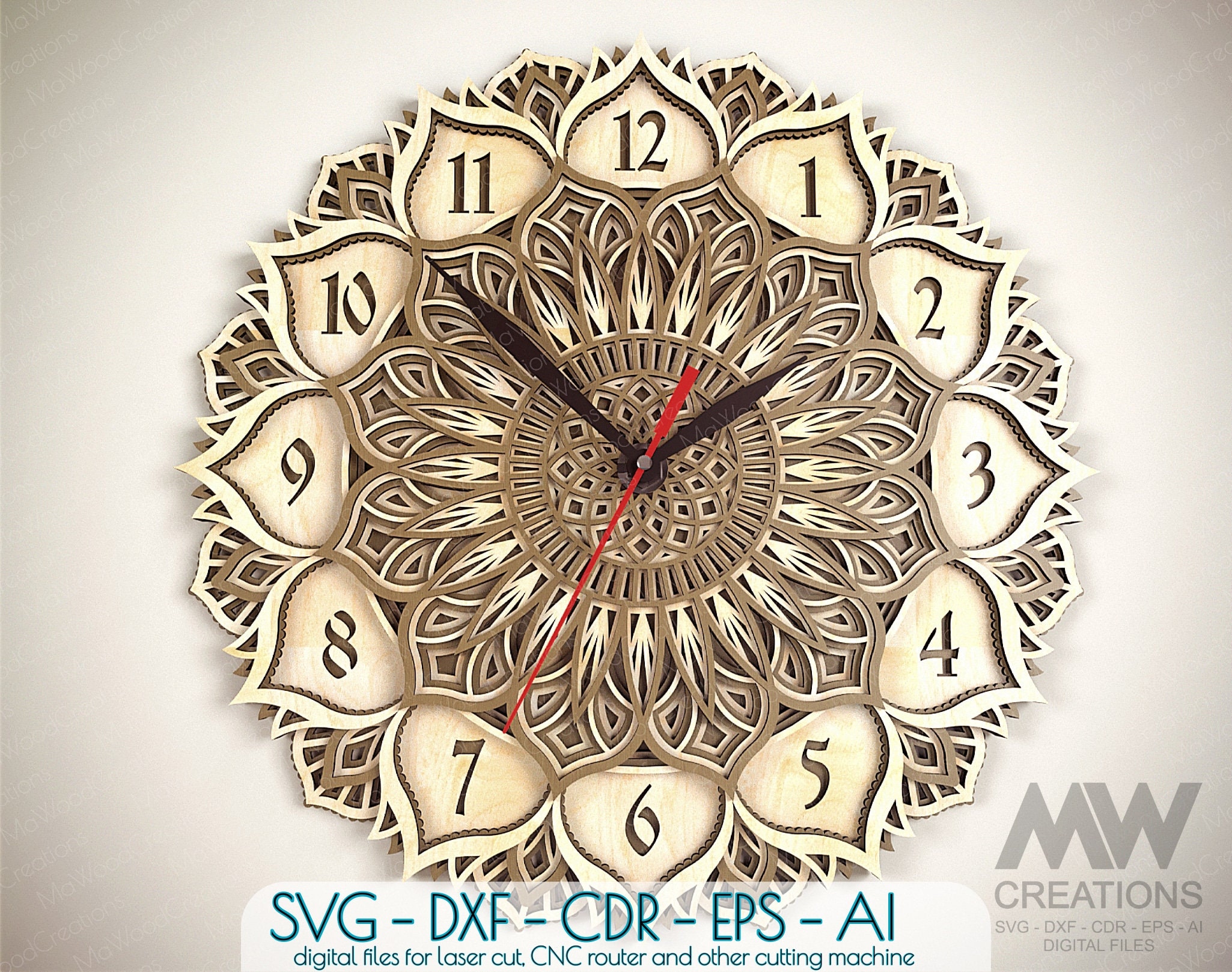 Laser Cut Clock Svg Dxf 5 Layer Clock Cut Files Laser Cut - Etsy UK