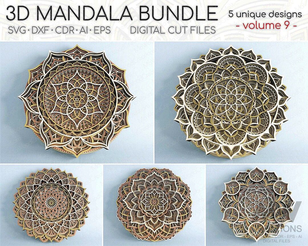 10x10 Mandala Bundle Vol.9, 3D Layered Mandala SVG Bundle, Multi-layer ...