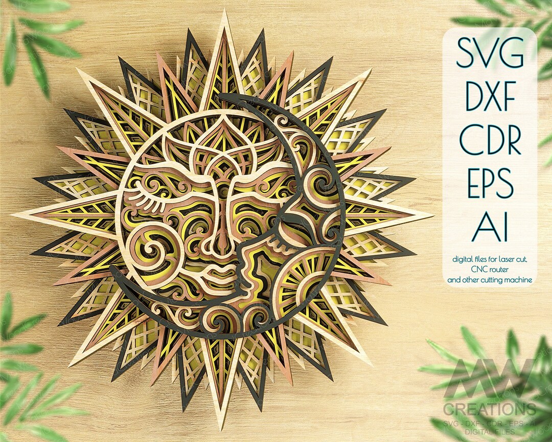Sun and Moon Mandala, 3d Sun and Moon Layered SVG, Multi Layer Sun ...