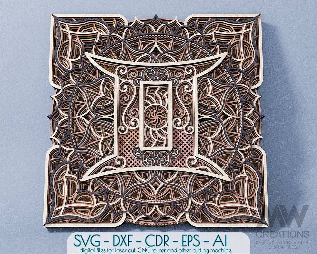 Gemini Zodiac Sign, Multilayer Gemini Mandala, Laser Cut Zodiac Signs ...