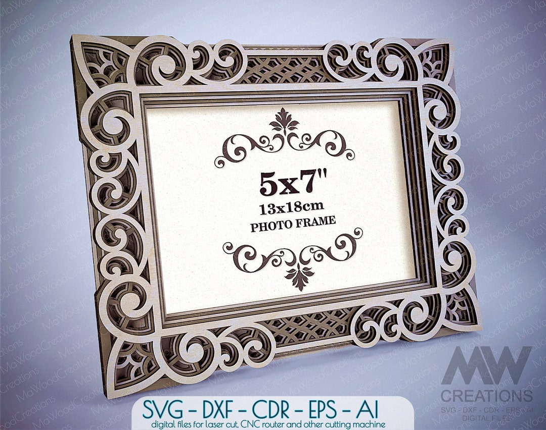 5x7 Picture Frame Laser Cut Files, Layered Frame SVG DXF, Multilayer ...