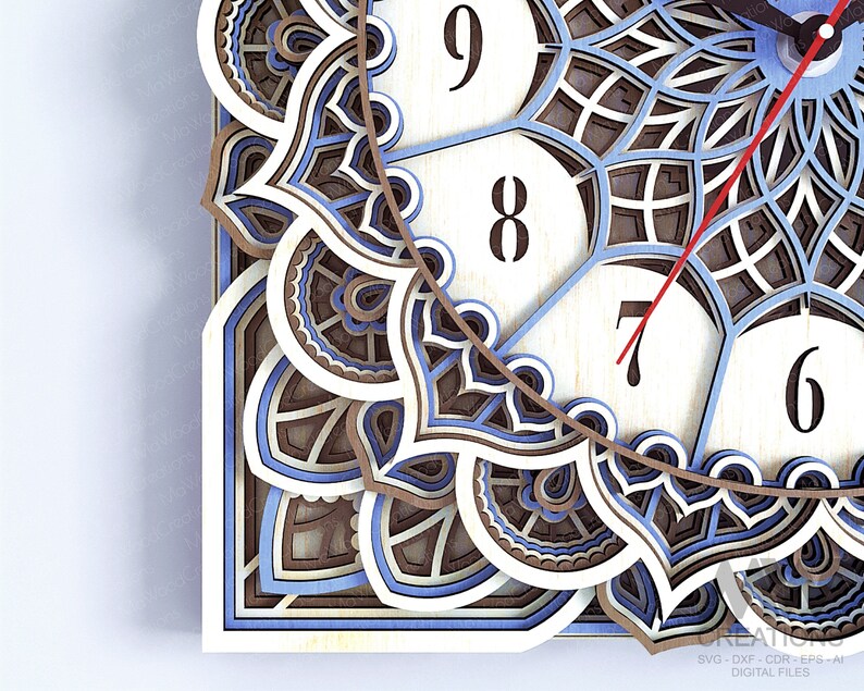 7 Layer Mandala Clock Svg, 3d Layer Svg Clock, Multi Layer Clock Laser ...