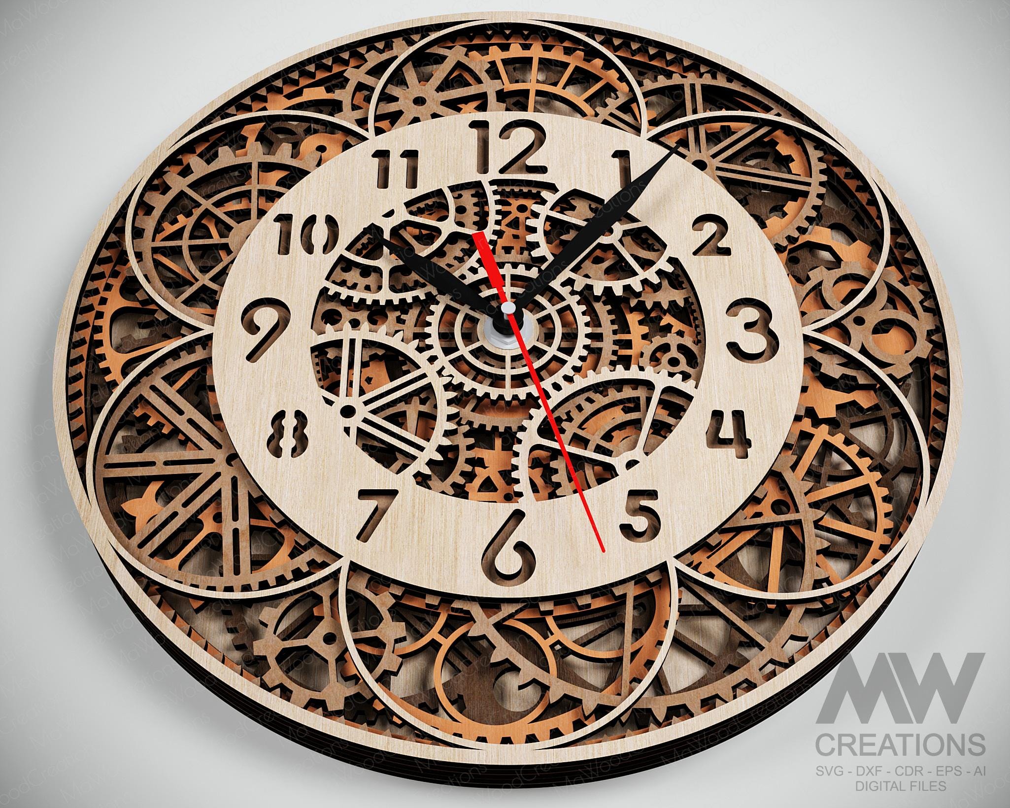 Laser Cut Clock SVG Steampunk Gears Layered Clock SVG Dxf Multi-layer ...