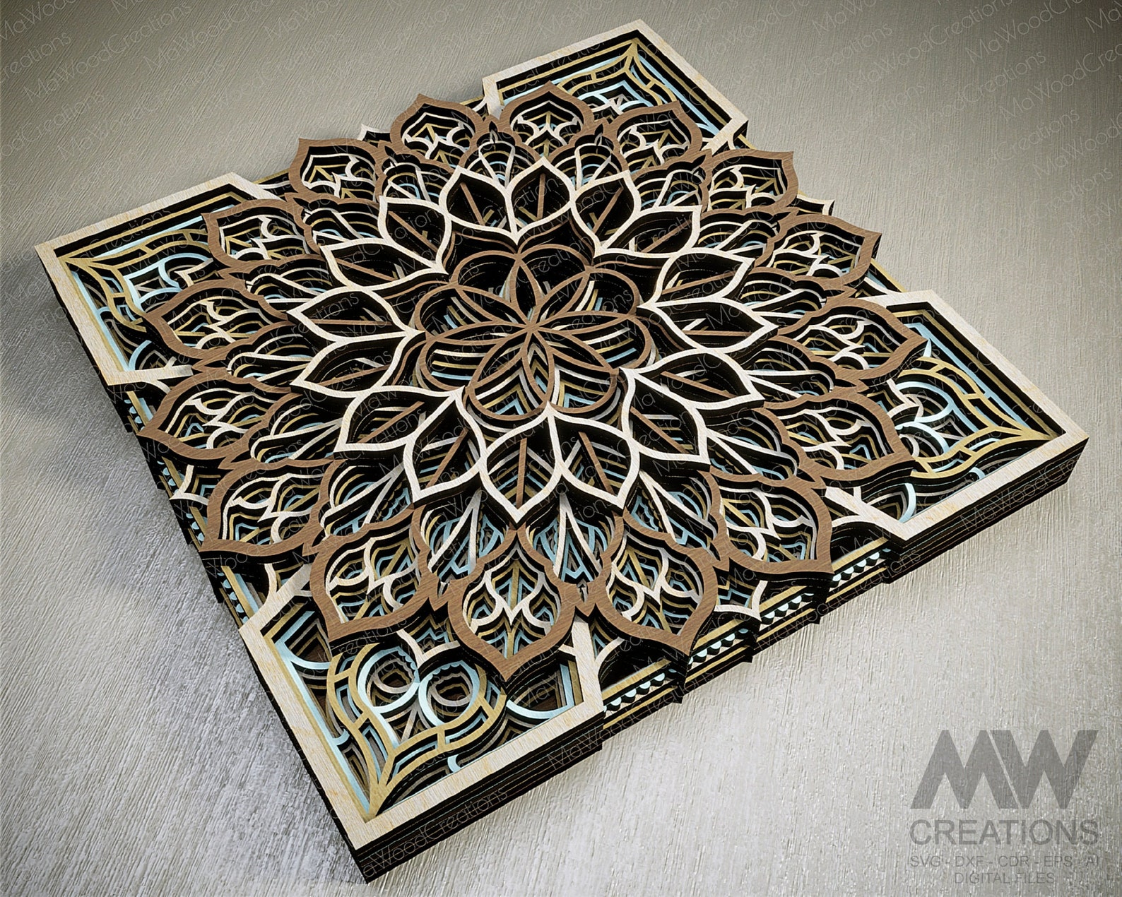 Laser Cut Layered Mandala SVG DXF, 3D Flower Mandala SVG, Multilayer ...