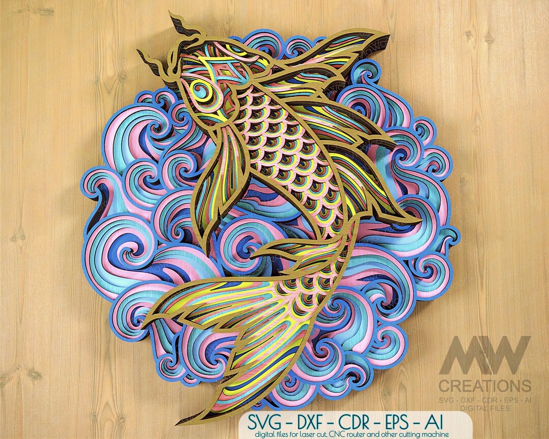 Multilayer Laser Cut Koi Fish Mandala, 3D Koi Fish Svg Cutting File ...