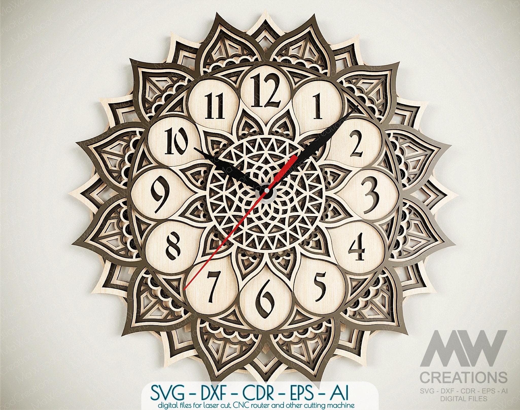 5 Layer Mandala Clock Svg, 3d Layer Svg Clock, Multi Layer Clock Laser ...