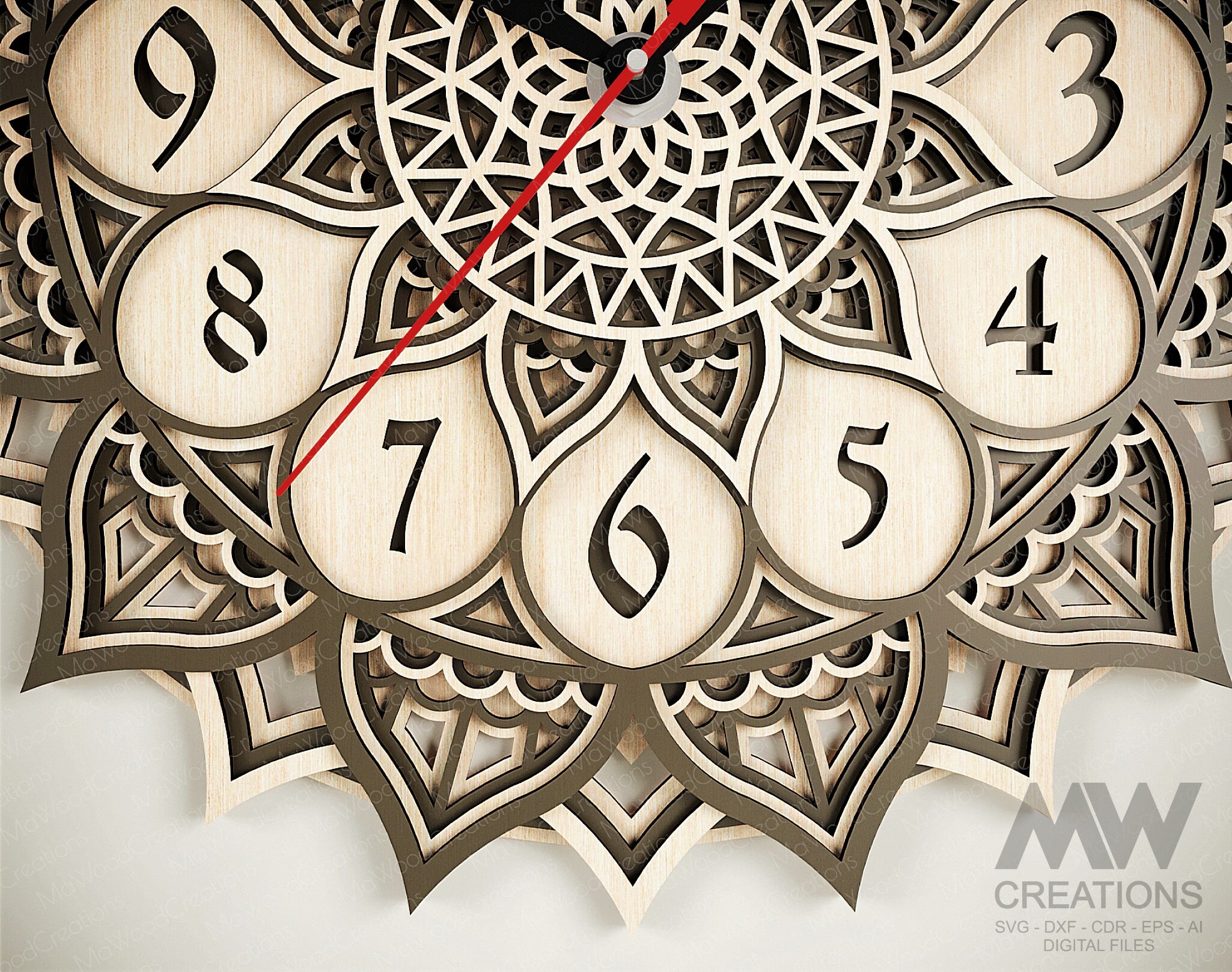 5 Layer Mandala Clock Svg, 3d Layer Svg Clock, Multi Layer Clock Laser ...