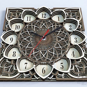 Laser Cut Clock SVG Dxf, Layered Mandala Clock Svg, 3d Svg Clock Files ...