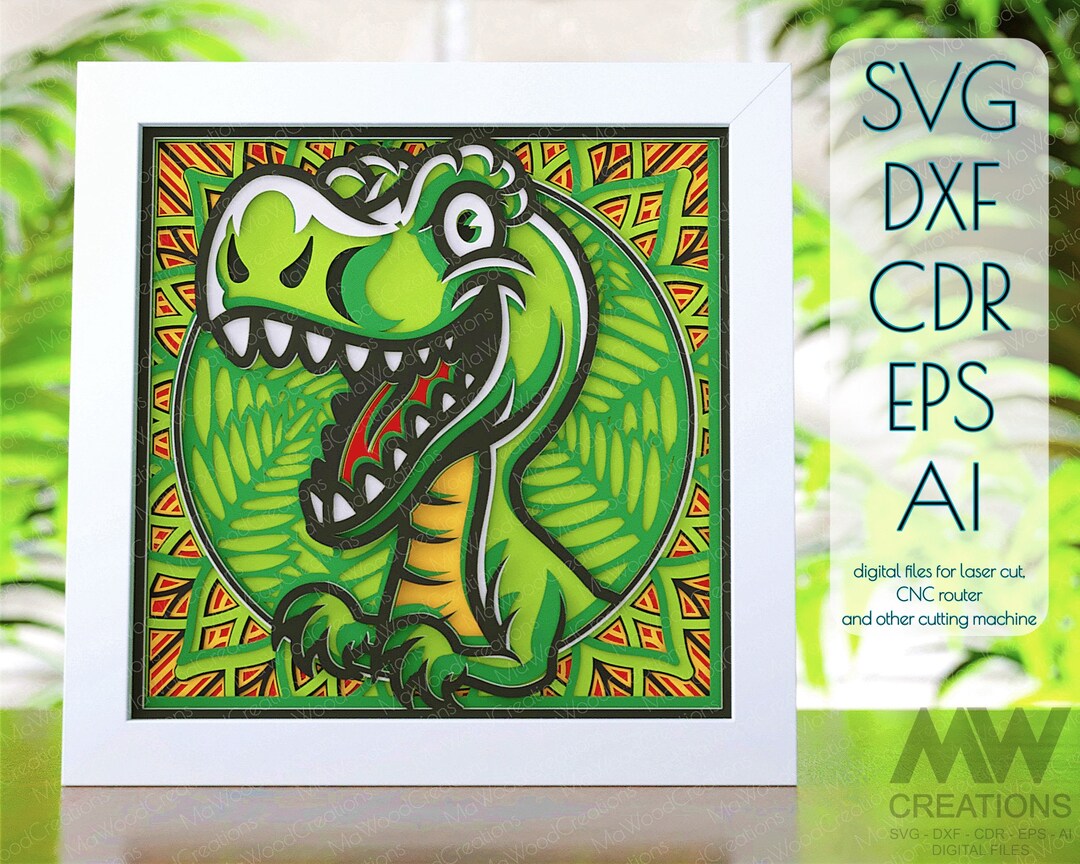 T-rex Layered SVG, 3D Layered Dinosaur SVG Cut File, Shadowbox Dinosaur ...