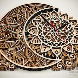 Layered Clock for Laser Cut, Sun and Moon Clock SVG, 3D Clock SVG DXF, Multi Layer Clock Cut ...