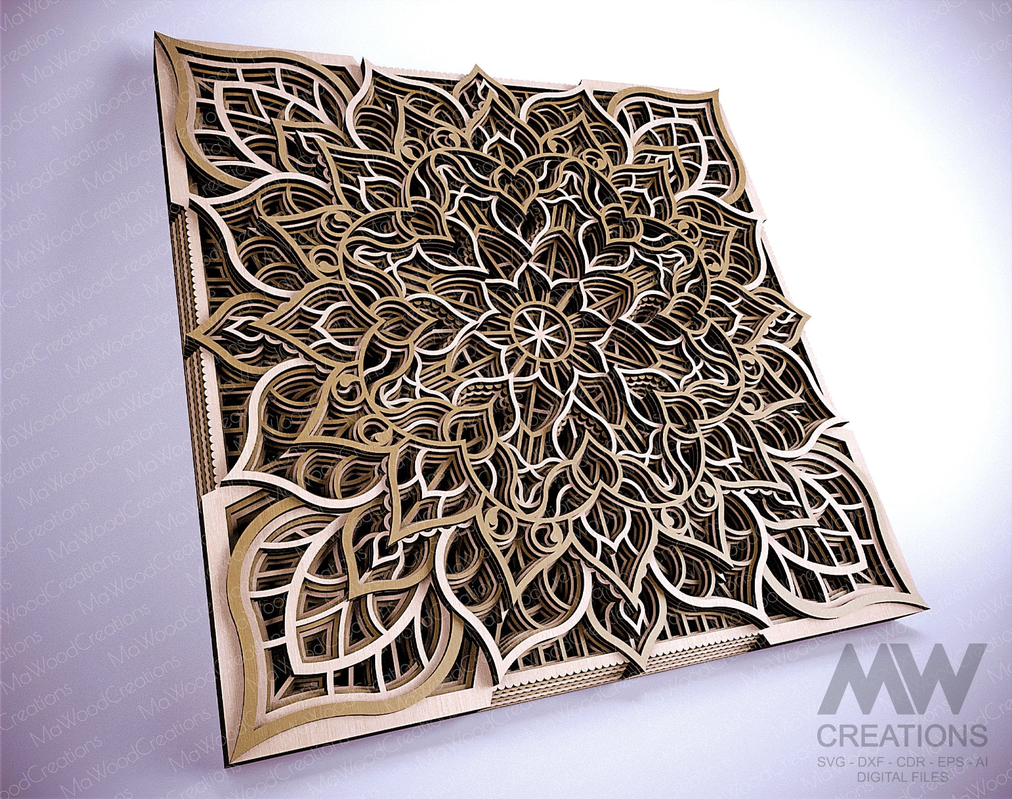 Laser Cut Flower Mandala SVG DXF, 3D Layer Mandala SVG, Multi Layer ...