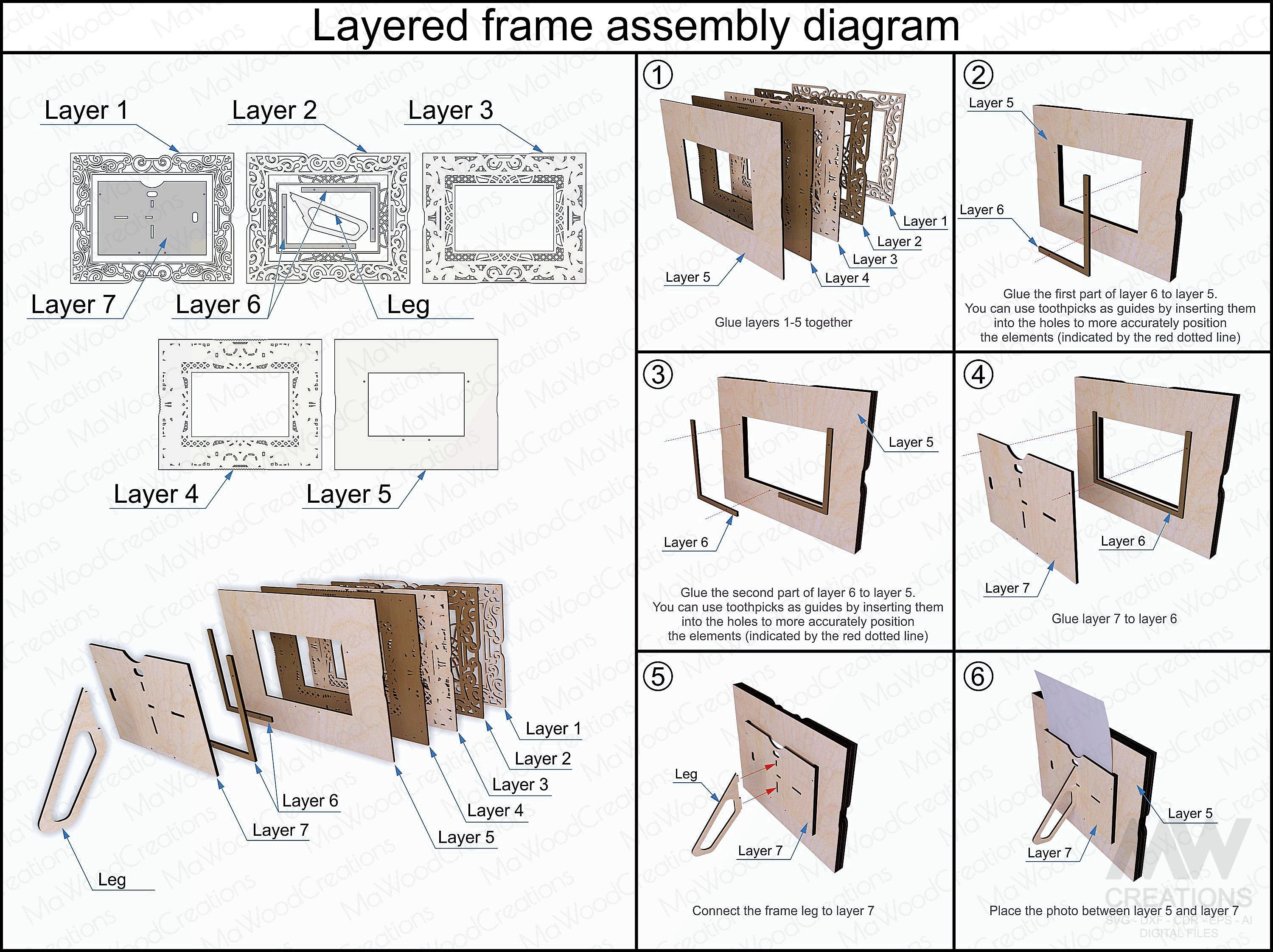 Multi Layer Laser Cut Frame SVG DXF 5x7 Photo Frame Svg - Etsy
