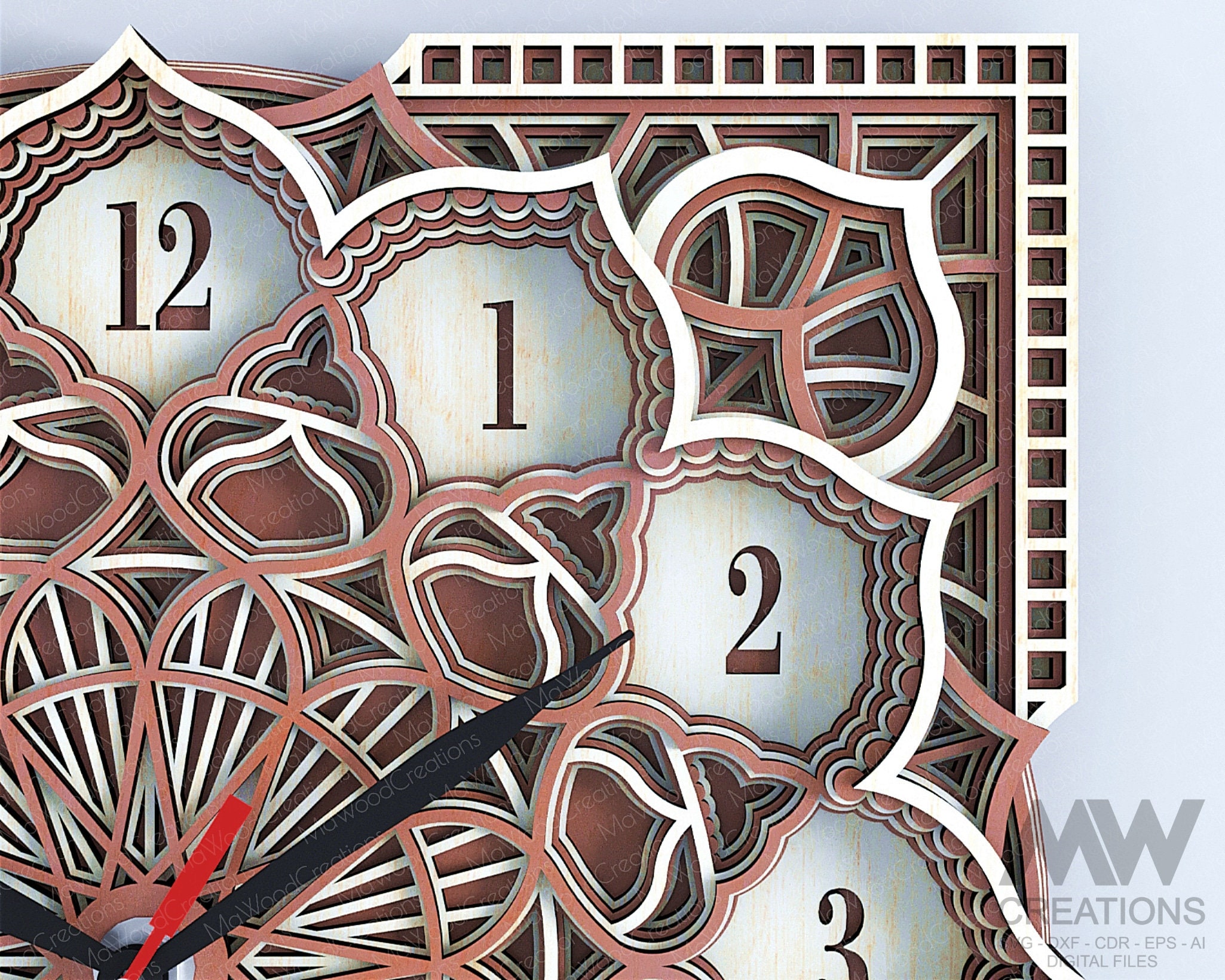 Laser Cut Multi-layer Clock, Mandala Clock Svg Dxf, 3D Layer SVG Clock ...