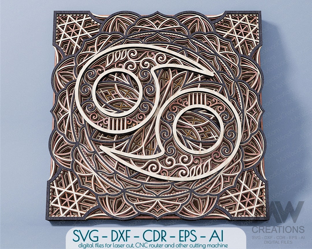 Cancer Zodiac Sign, Multilayer Cancer Mandala, Laser Cut Zodiac Signs ...