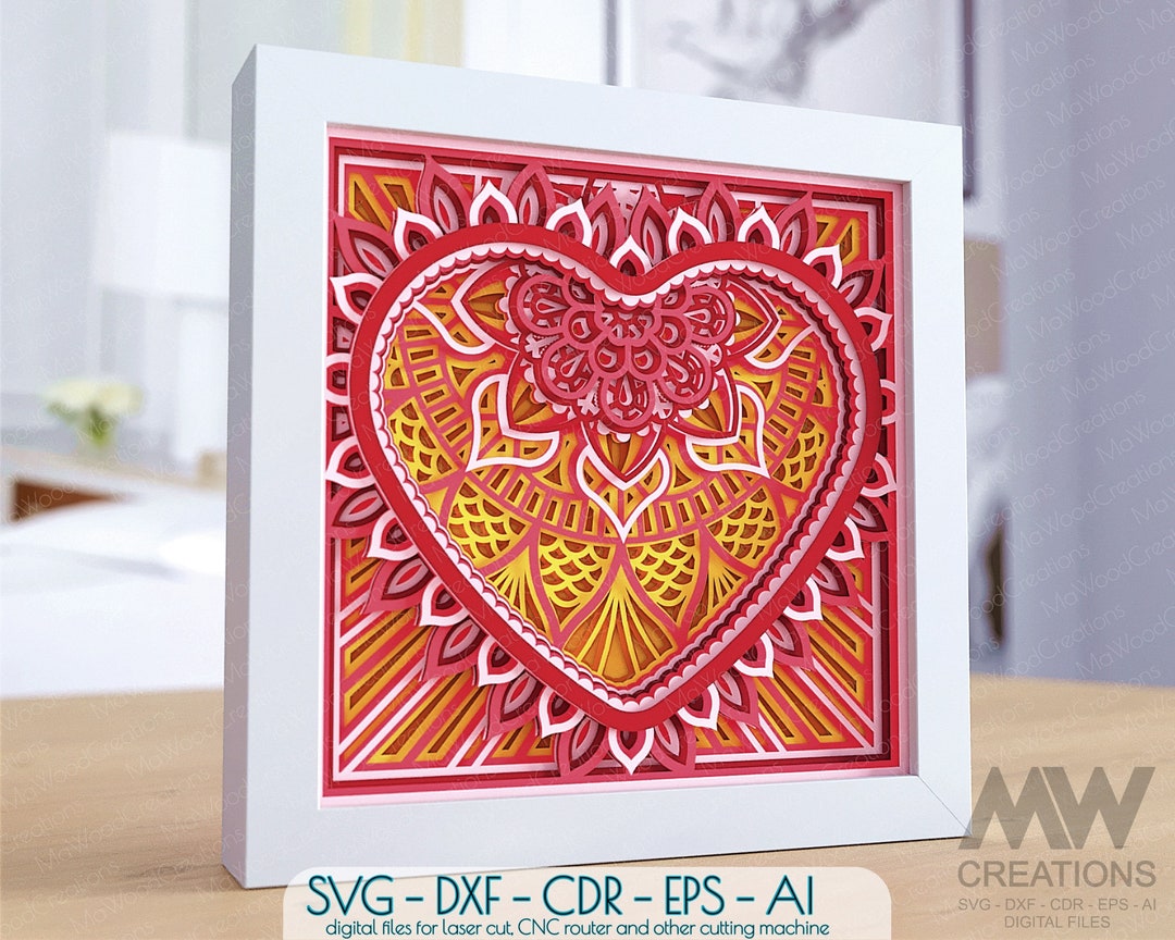 Multi-layer Heart Mandala SVG Dxf, 3d Layer Heart Mandala Svg, Shadow ...