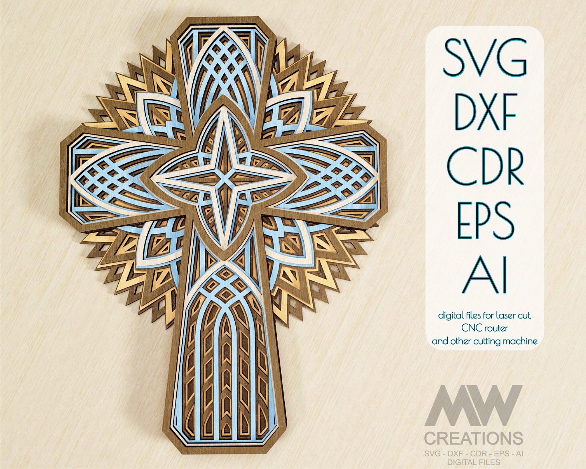 Laser Cut Multilayer Cross Svg Dxf 3D SVG Cross Religious - Etsy