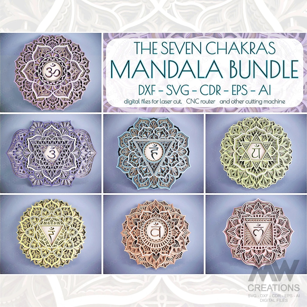 Seven Chakras Mandala Bundle SVG DXF, Multi-layer Chakras Bundle, Laser ...