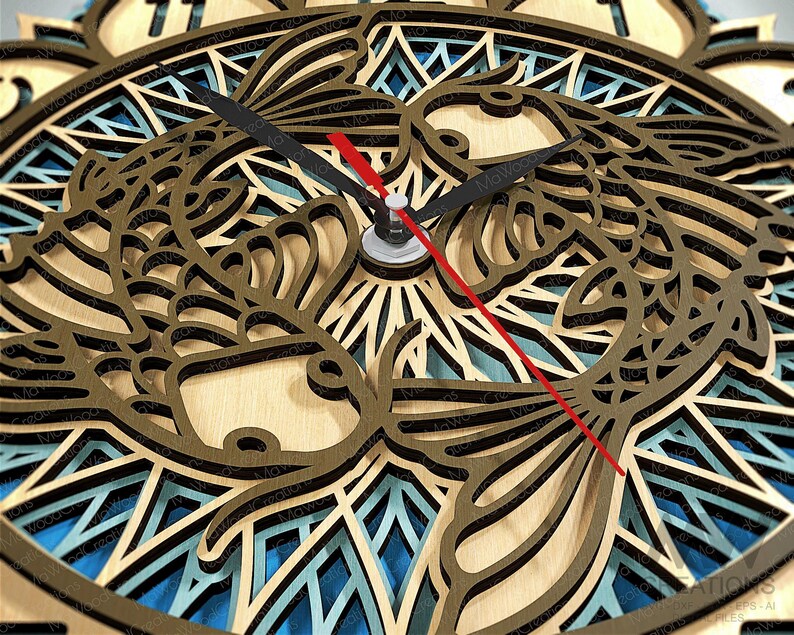 Laser Cut Clock Template Layered Koi Fish Clock Svg Dxf Multi-layer ...