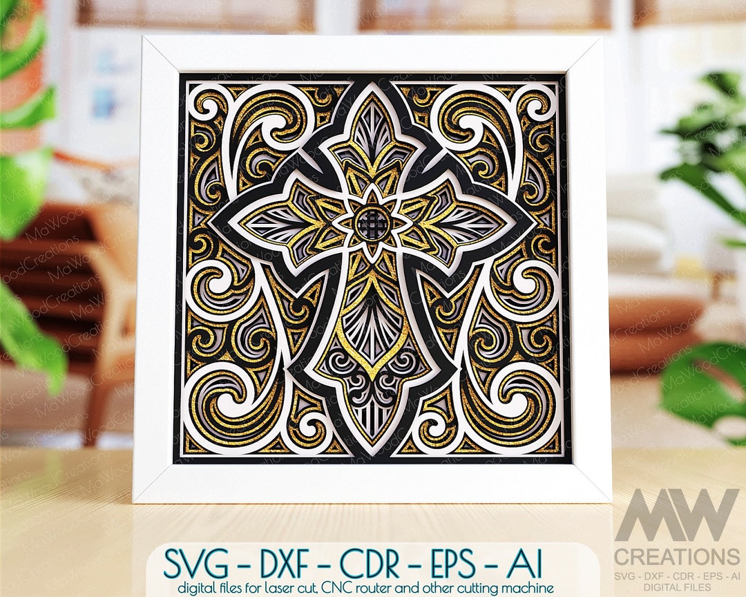 Christian Cross SVG, 3D SVG Shadowbox Cross, Mandala Cross, Laser Cut ...