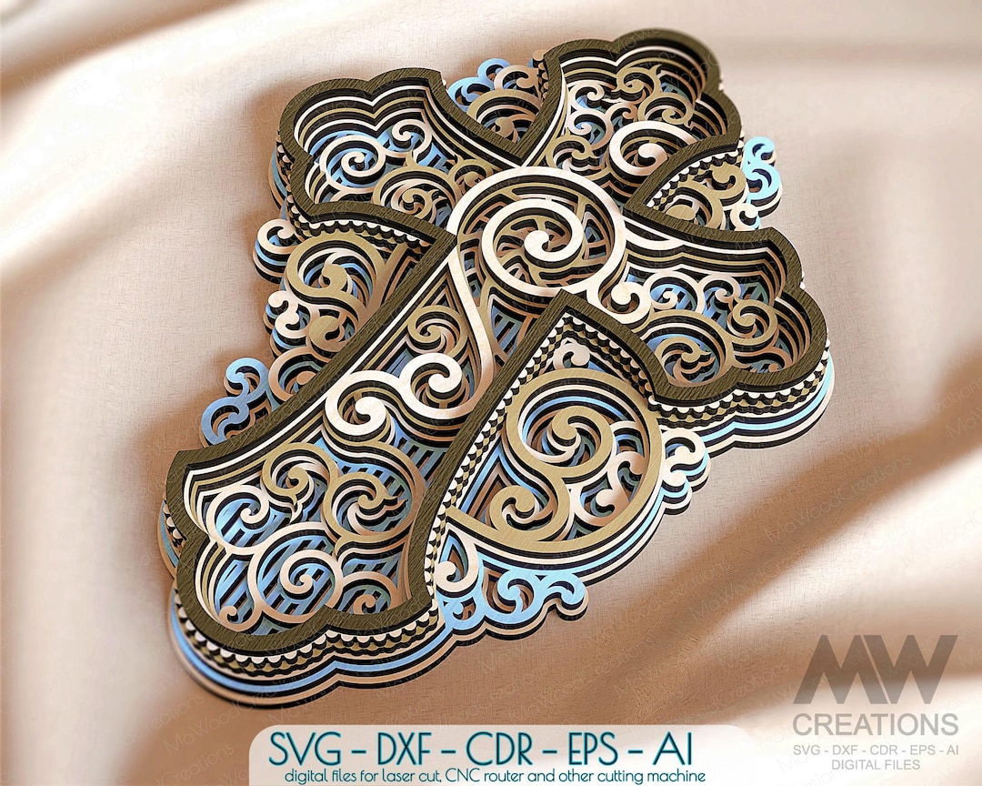 Layered Cross Design for Laser Cutting - Multilayer Cross SVG Dxf - 3D ...