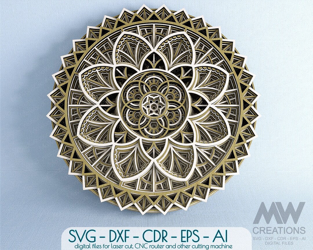 Laser Cut Flower Mandala SVG DXF, 3D Layer Mandala SVG, Multi Layer ...