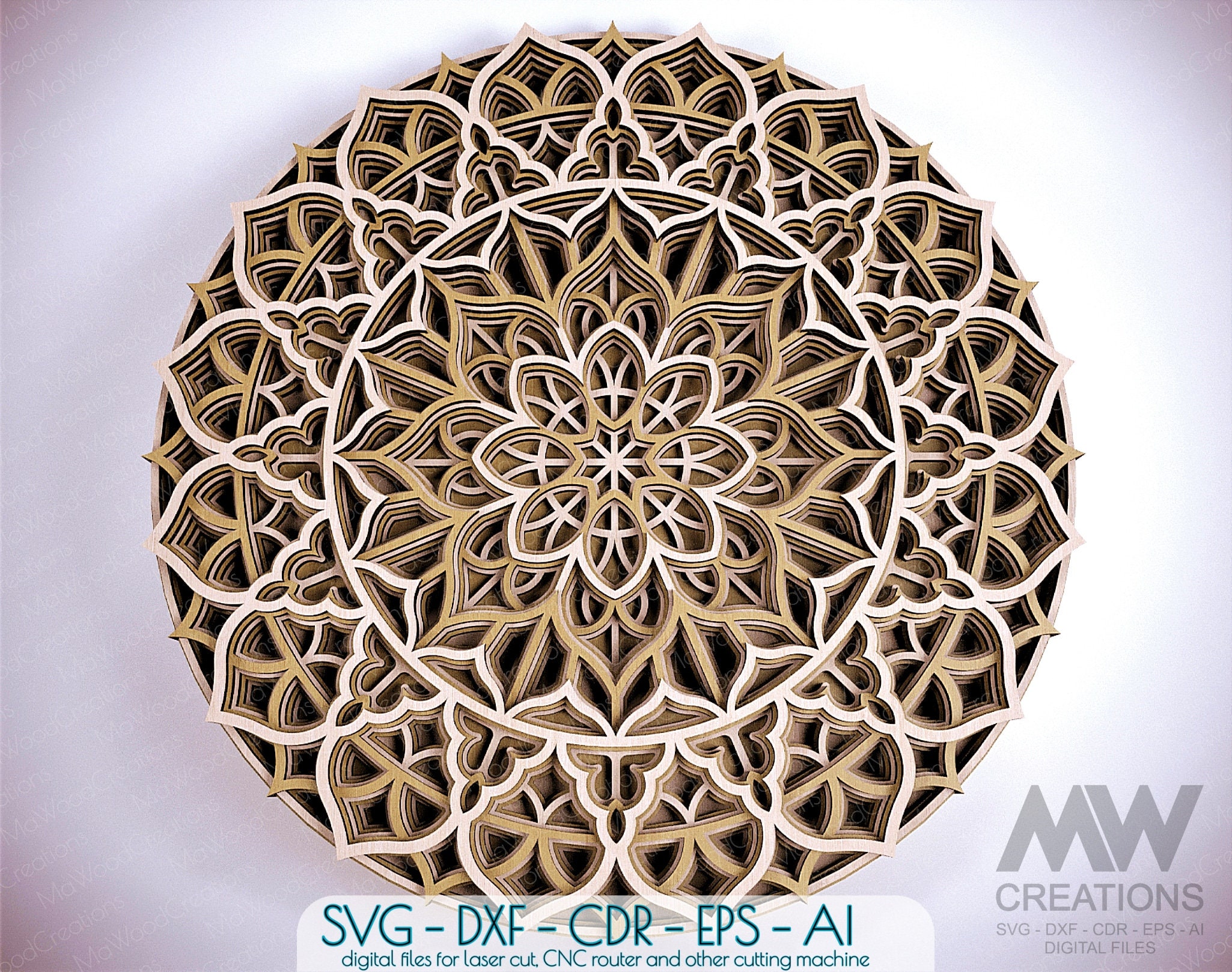 3D Layer Mandala SVG Laser Cut Multi Layer Mandala DXF - Etsy