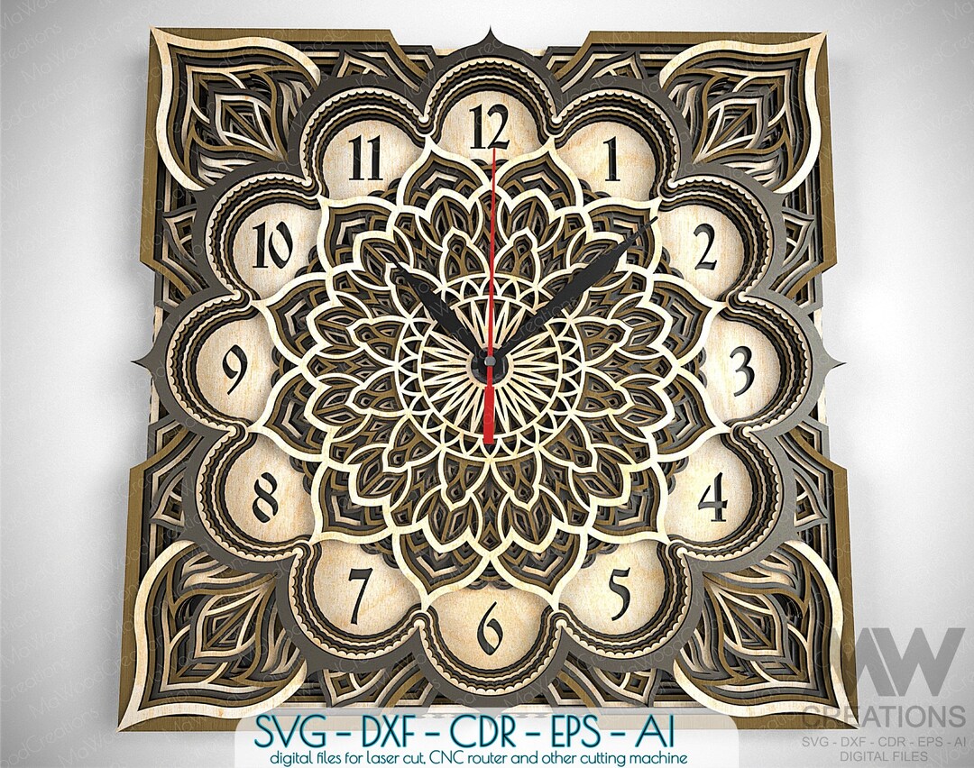 9 Layer Clock Svg, 3d Layer Svg Clock, Laser Cut Multi-layer Clock Cut ...