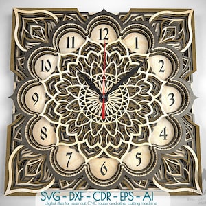 9 Layer Clock Svg, 3d Layer Svg Clock, Laser Cut Multi-layer Clock Cut ...