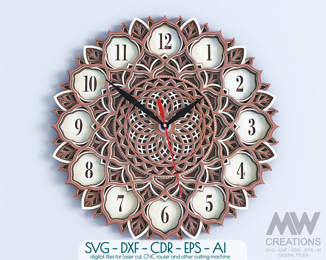 Multilayer Clock SVG Dxf, 5 Layer Clock Svg, Laser Cut Clock, Flower ...