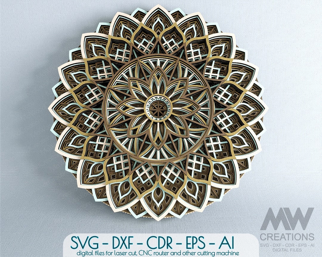 8 Layer Mandala SVG Dxf, 3D Layer Mandala SVG, Laser Cut Layered ...