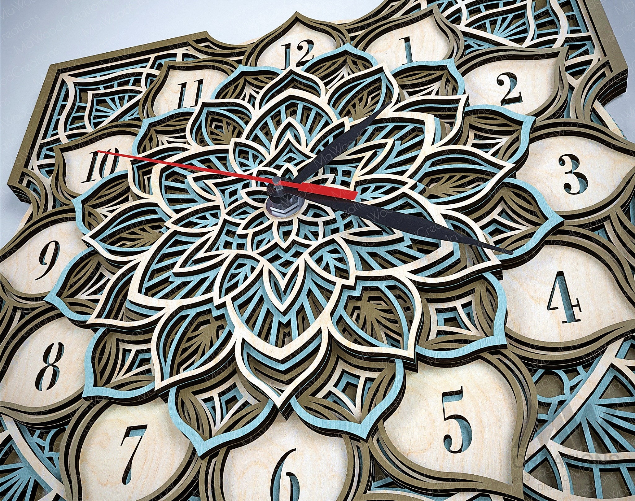 6 Layer Mandala Clock Dxf, Laser Clock SVG DXF Cut Files, Laser Cut Dxf ...