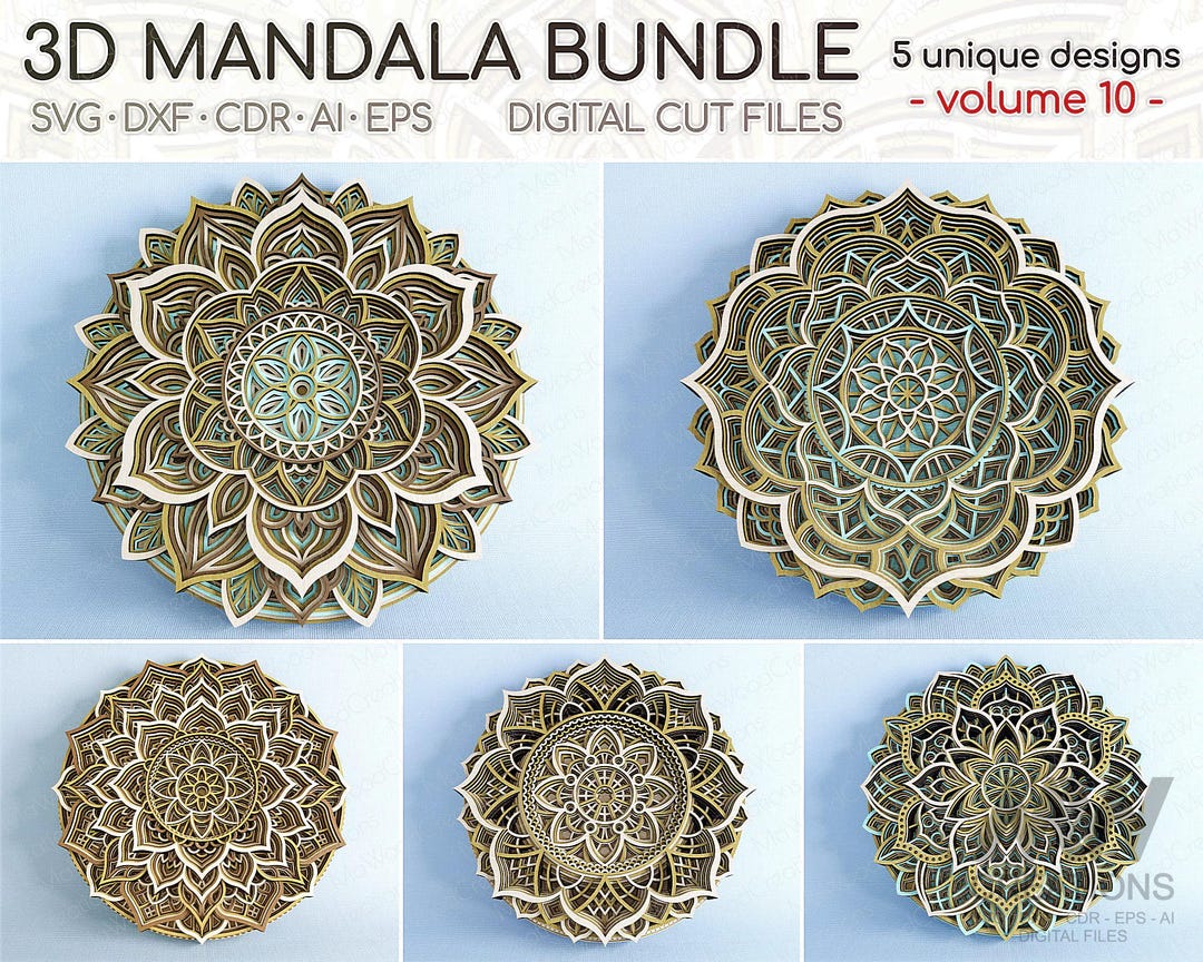 10x10 Mandala Bundle Vol.10, 3D Layered Mandala SVG Bundle, Multi-layer ...