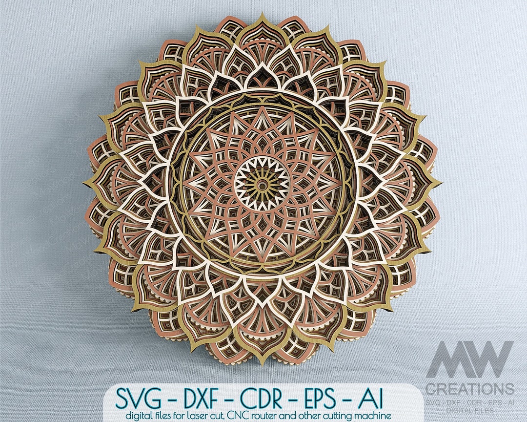 Laser Cut Mandala Files, Multi-layered Flower Mandala SVG, Multilayer ...