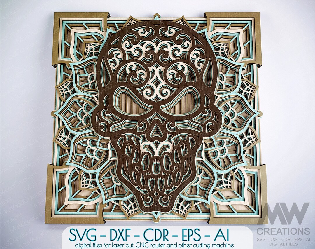 Laser Cut Multilayer Skull SVG Dxf, 3d Layer Skull Mandala, Cricut Svg ...