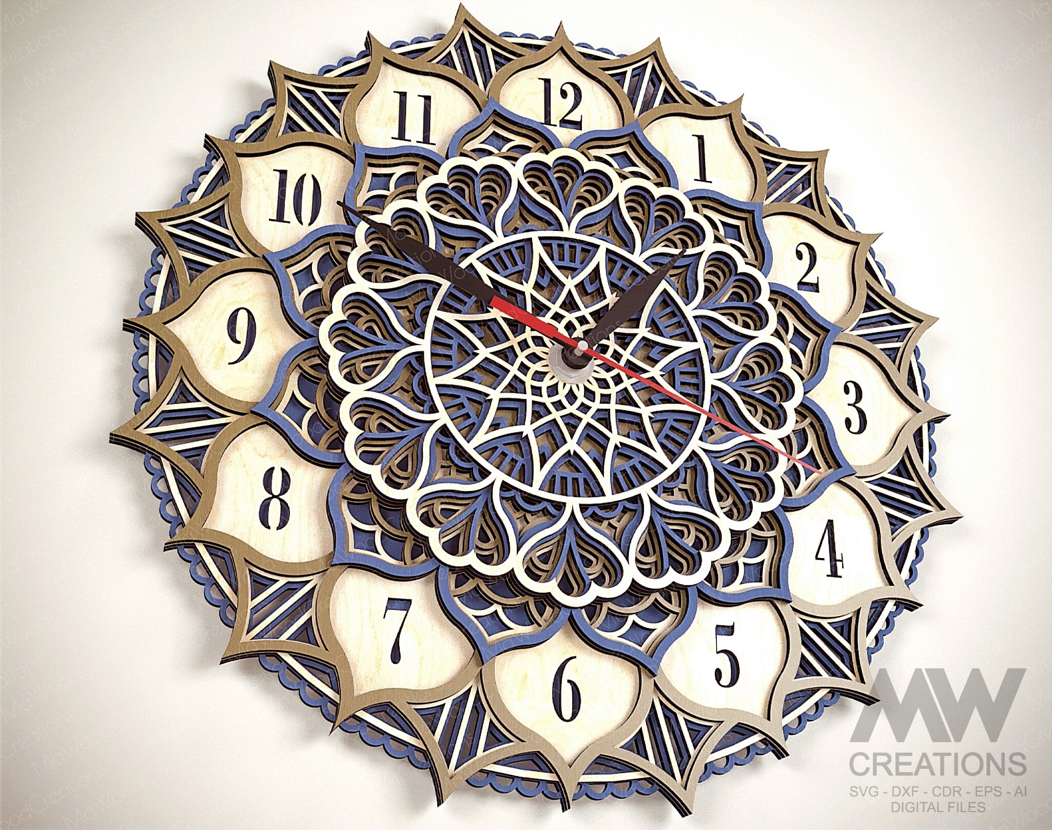 5 Layer Clock Svg Mandala Clock SVG Dxf Laser Cut Clock - Etsy