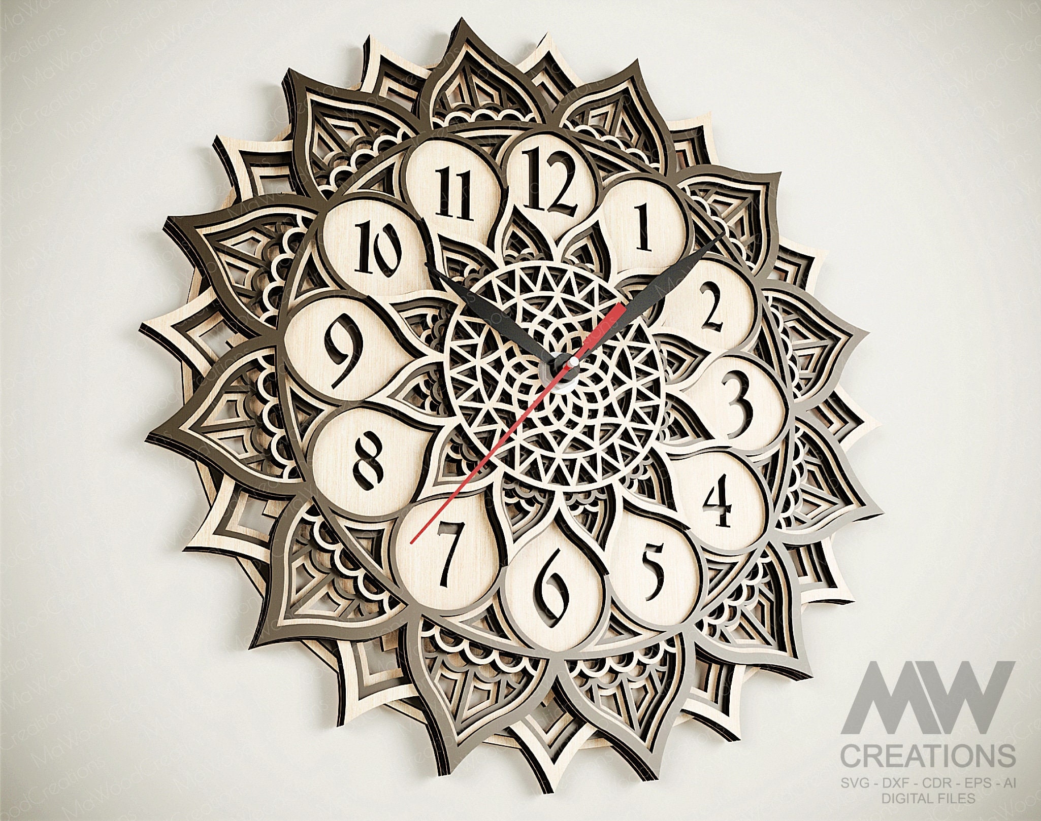 5 Layer Mandala Clock SVG, 3D Layer SVG Clock, Multi Layer Clock Laser ...