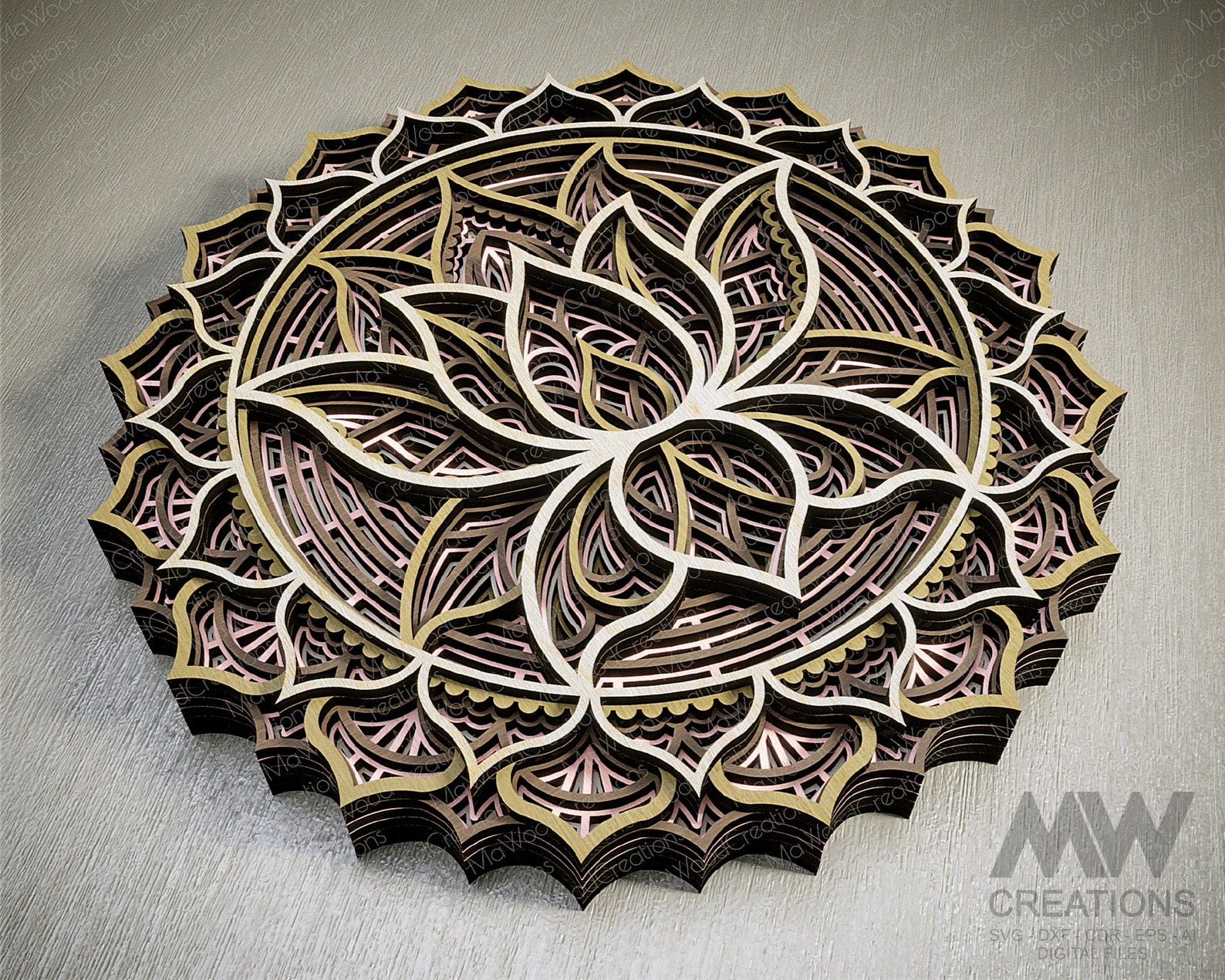Laser Cut Multi Layer Lotus Flower SVG DXF, 3D Lotus Svg Mandala ...
