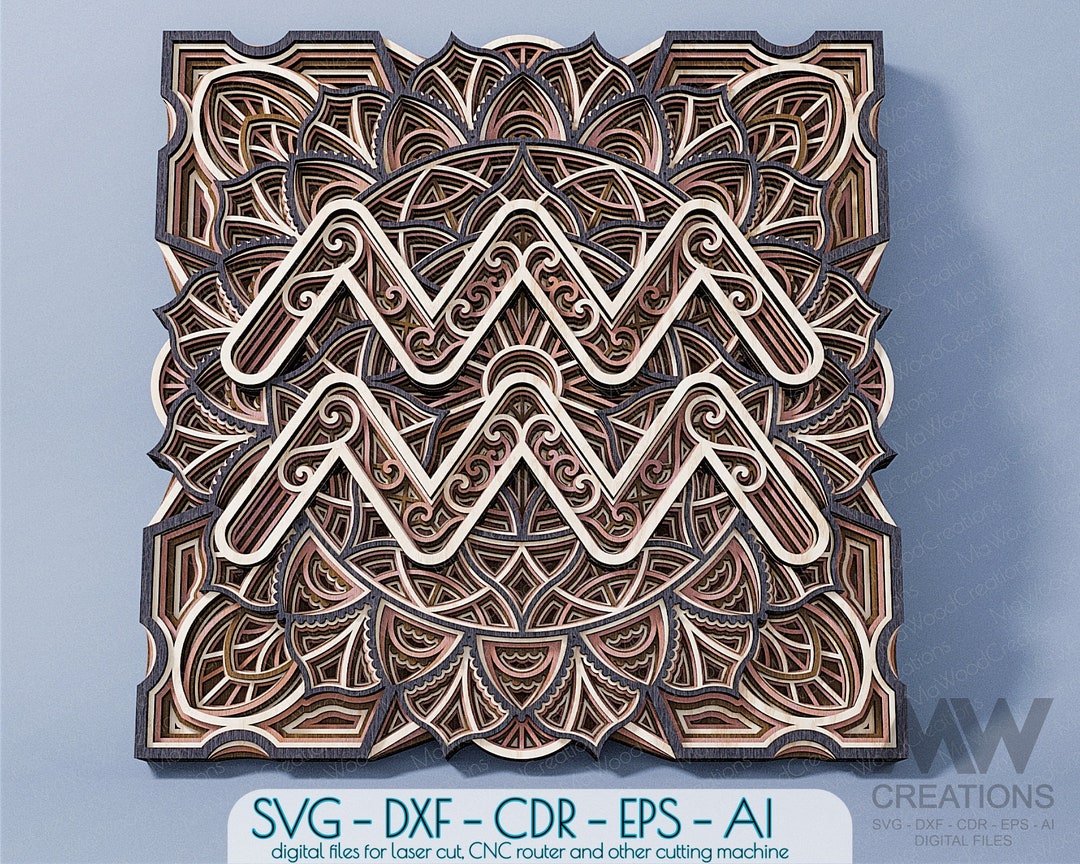 Aquarius Zodiac Sign, Multilayer Water Bearer Mandala, Laser Cut Zodiac ...