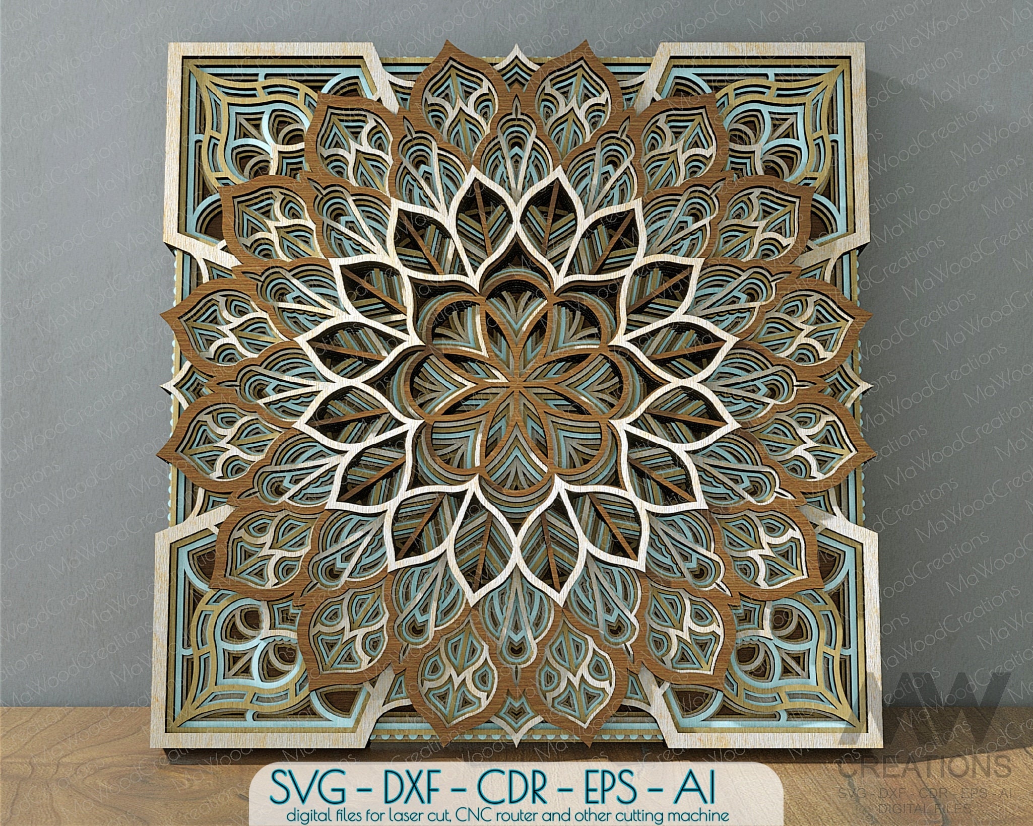 Laser Cut Layered Mandala SVG DXF, 3D Flower Mandala SVG, Multilayer ...
