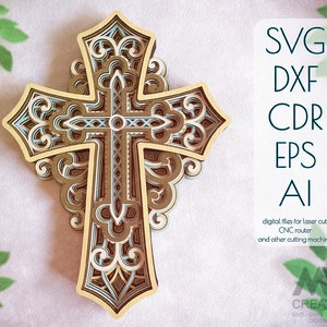 Laser Cut Cross SVG for Cricut, Glowforge Cross Svg, Multilayer Mandala ...