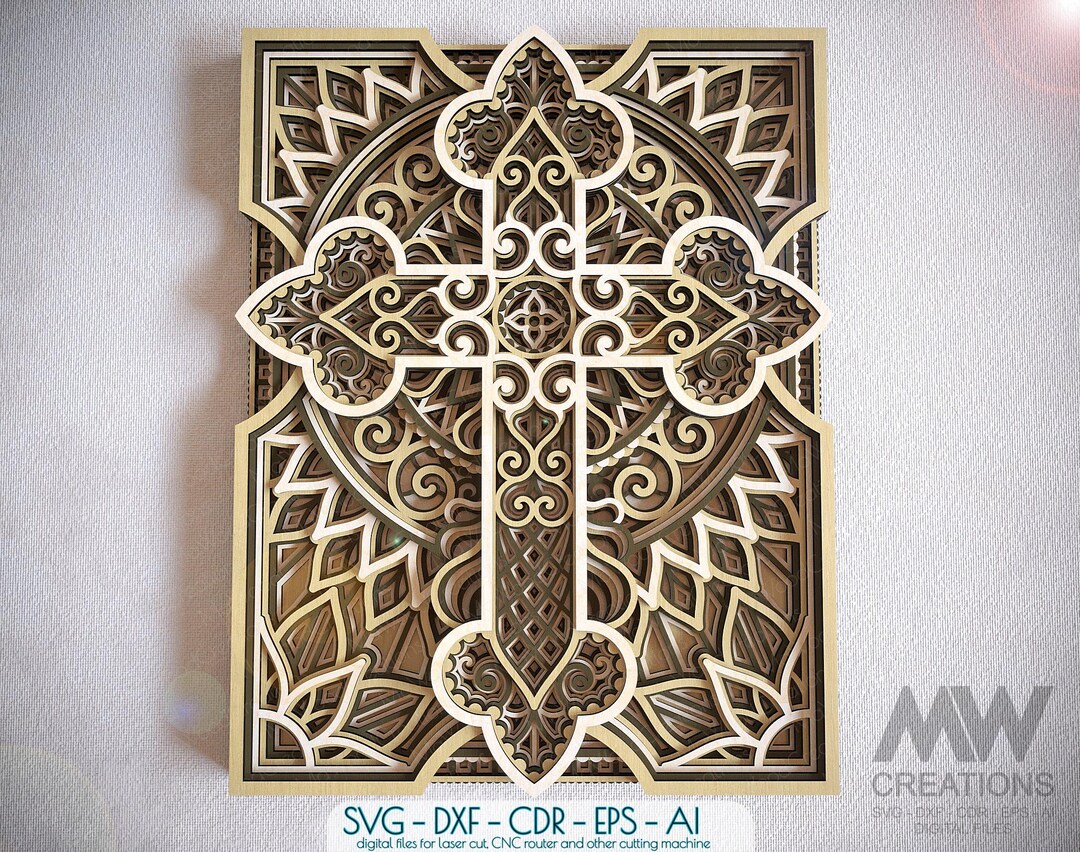 Laser Cut Cross Multilayer SVG Mandala Cross Layered Cutting Files ...