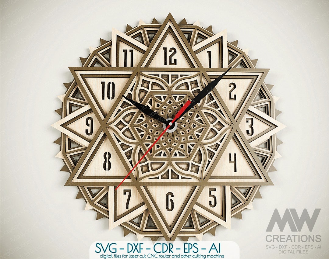 Multi Layer Clock Svg, Mandala Clock SVG Dxf, Laser Cut Clock, Star of ...