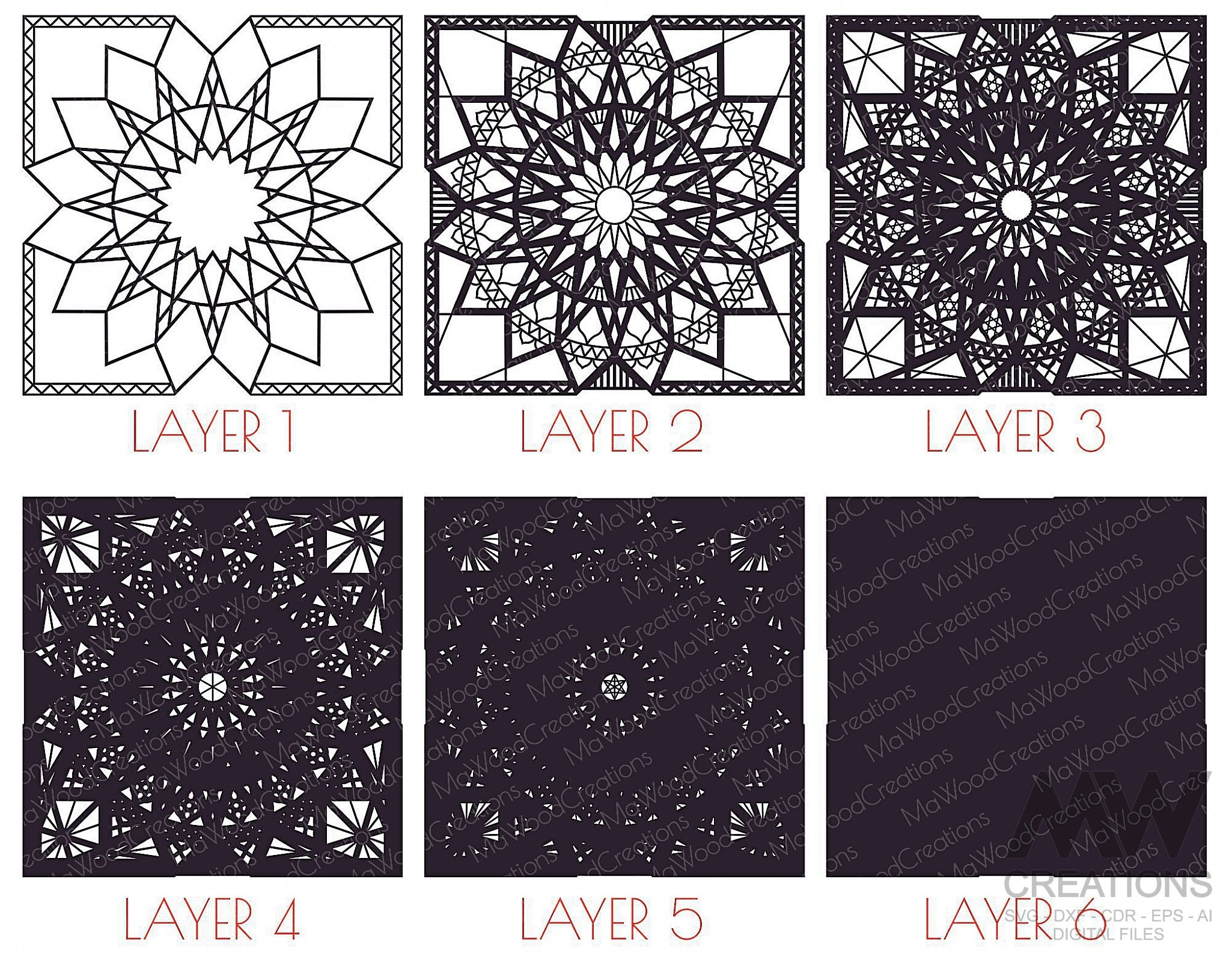 6 Layer Mandala SVG Dxf Laser Cut Flower Mandala SVG - Etsy