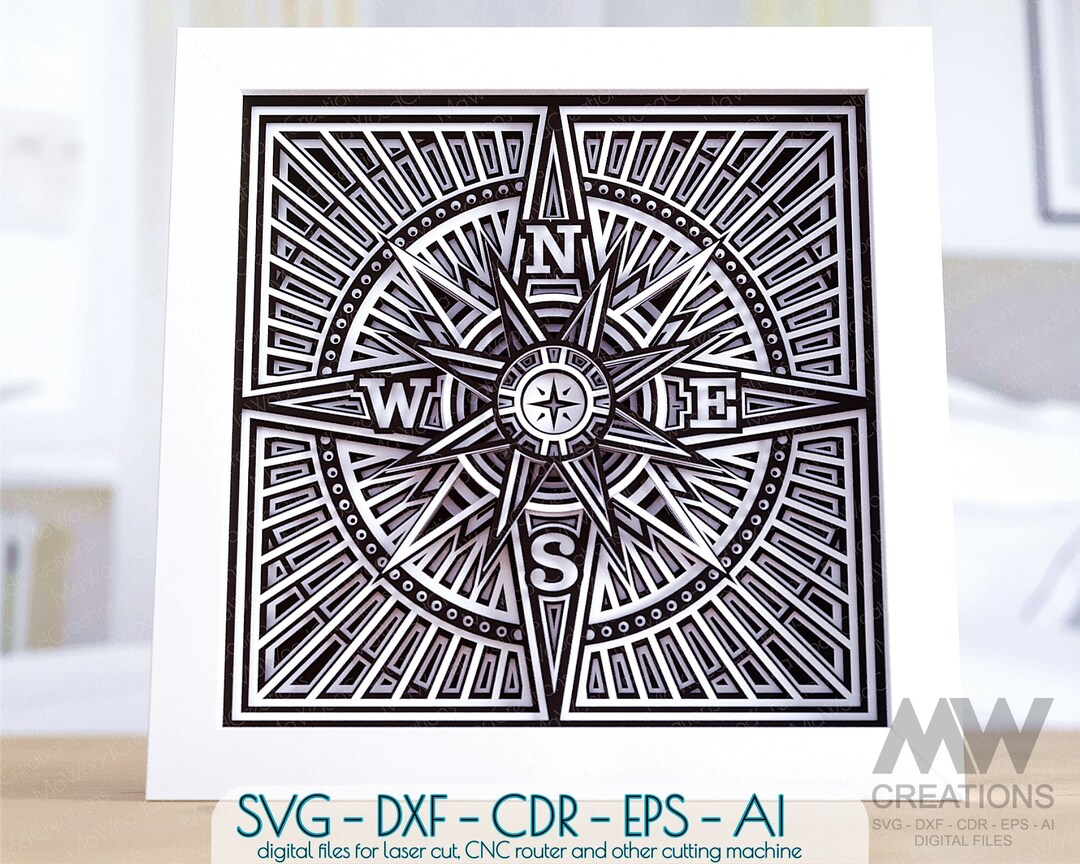 Compass SVG Multi-layered Mandala, 3d Layer Compass Mandala Svg, Shadow ...