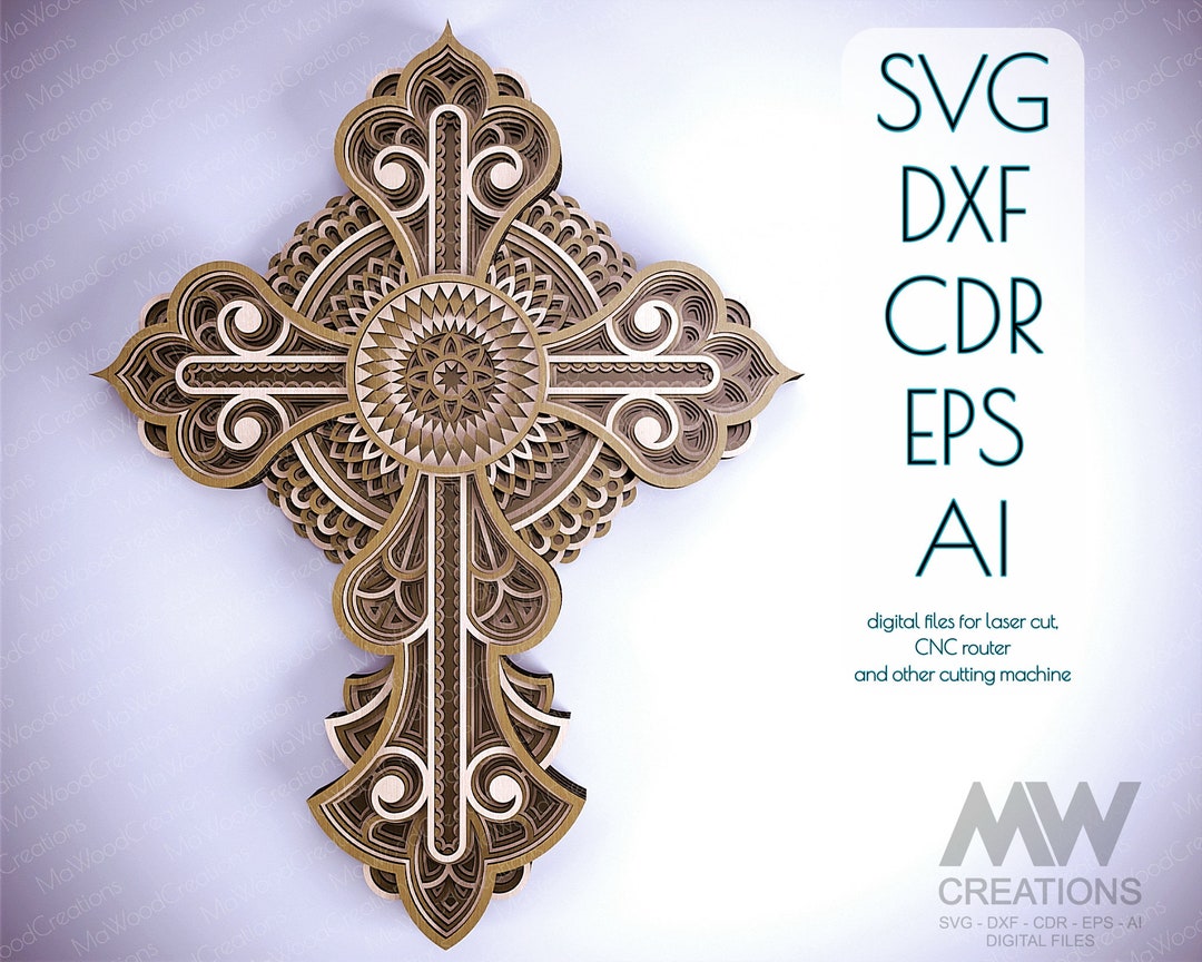 Christian Cross SVG, Layered Mandala Cross, Laser Cut Cross Dxf, Cricut ...