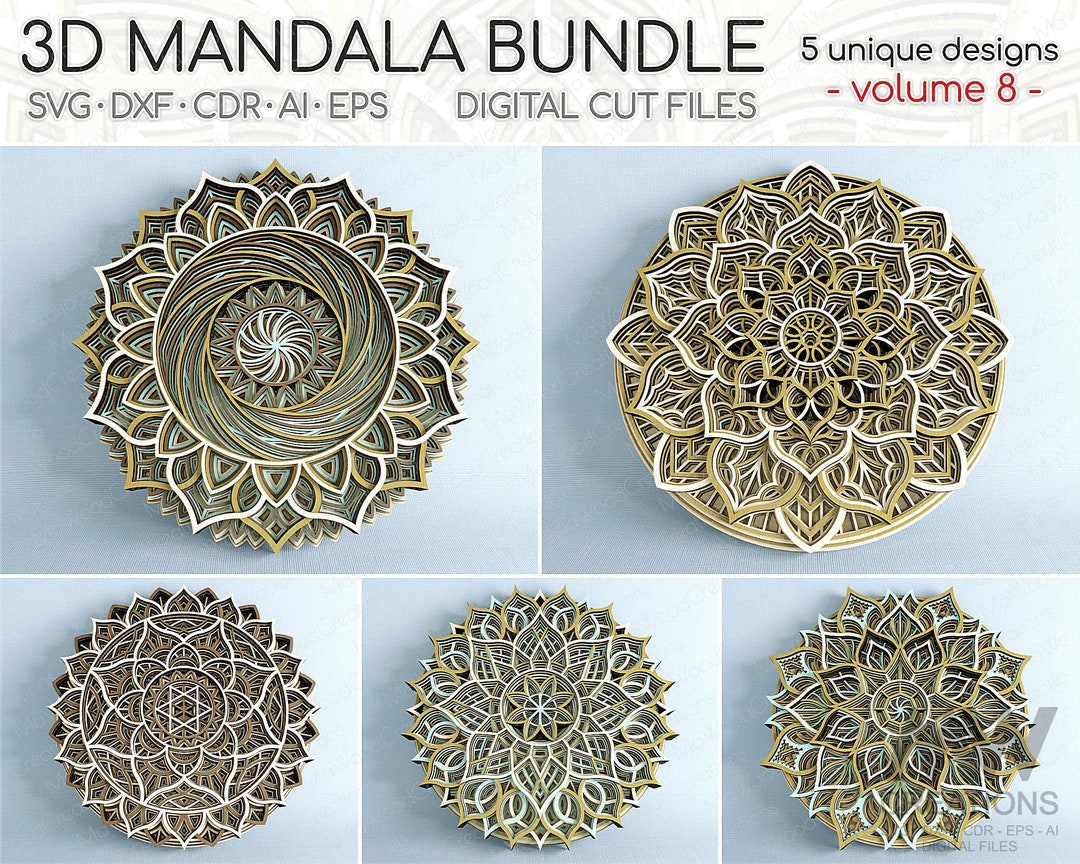 10x10 Mandala Bundle Vol.8, 3D Layered Mandala SVG Bundle, Multi-layer ...