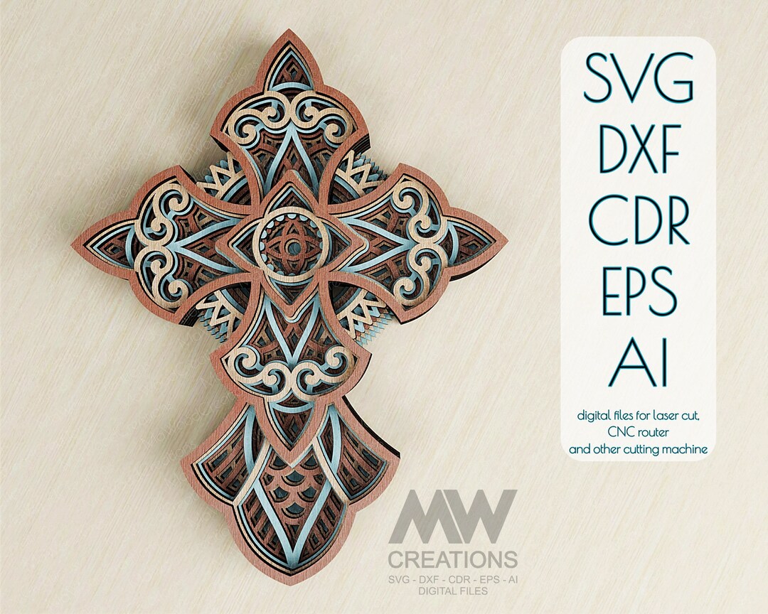 Laser Cut Cross Svg Dxf, Religious Cross SVG, Multilayer Cross, 3D SVG Cross, 3d Svg Mandala ...