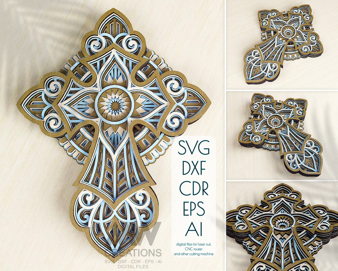 Layered Cross SVG, 3D SVG Cross, Wood Layered Cross SVG Dxf, Laser Cut ...